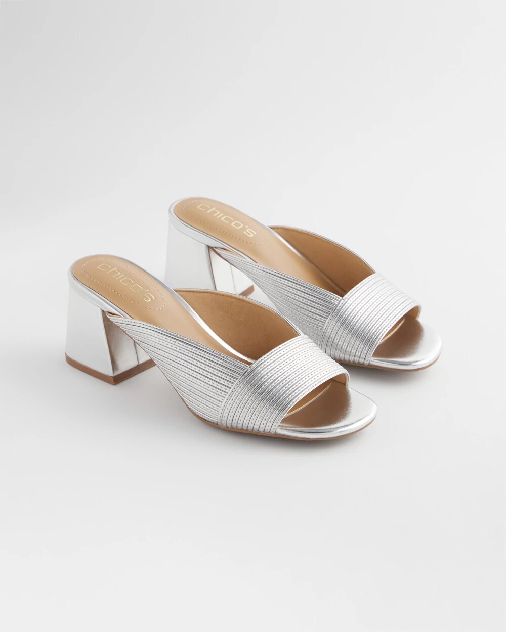 Silver Metallic Block Heel | Chico's Silver Metallic Block Heel | Chico's